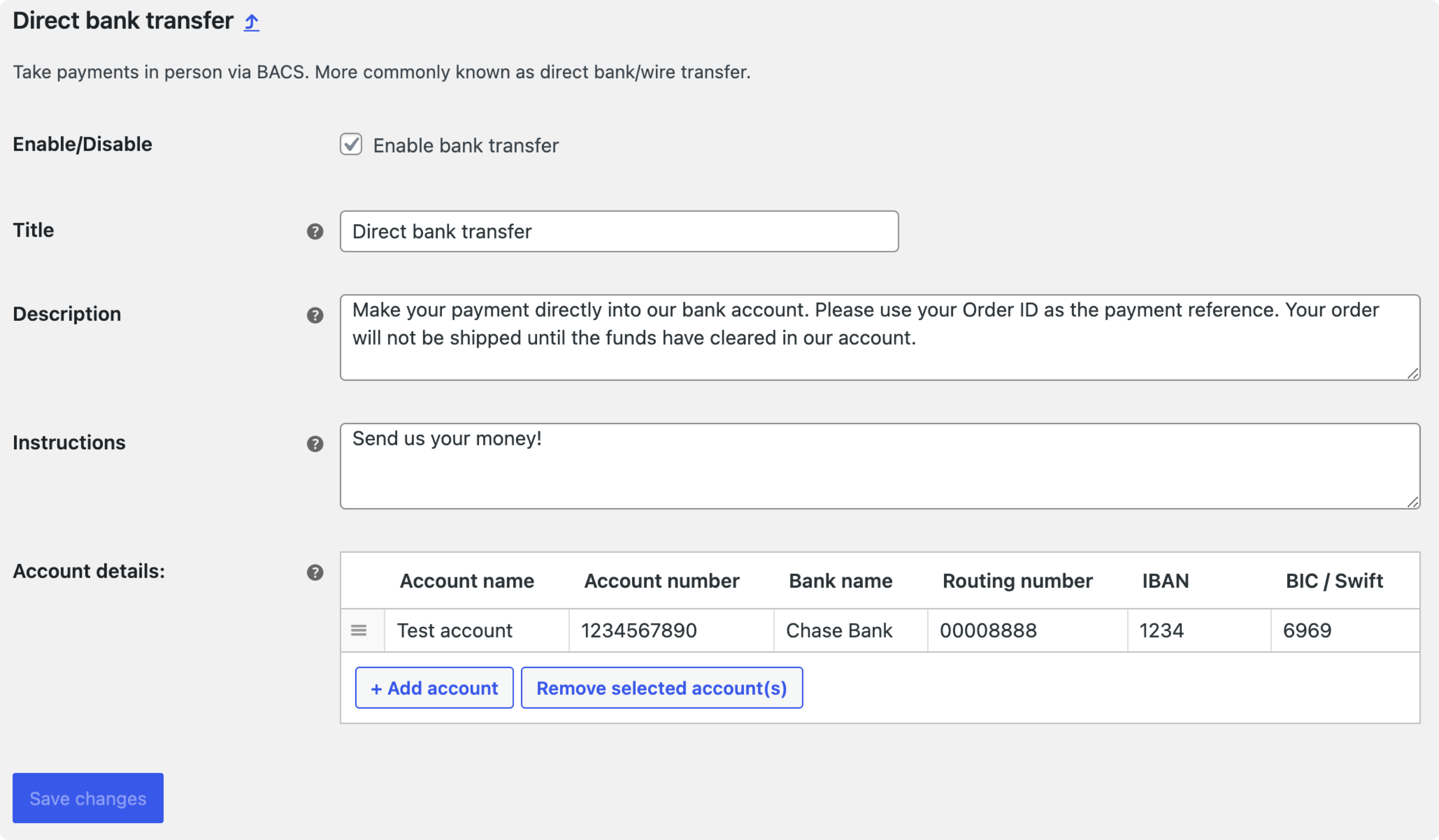 Direct Bank Transfer (BACS) Documentation - WooCommerce