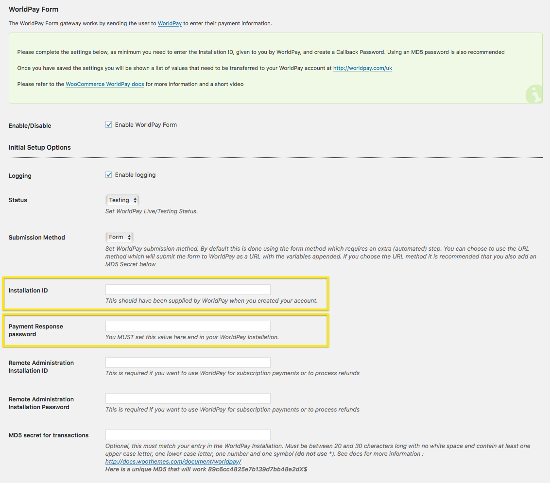Worldpay Documentation - WooCommerce