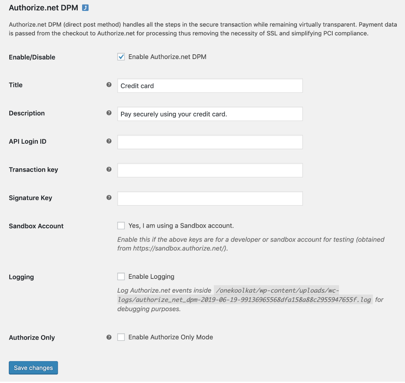 Authorize.net DPM Documentation - WooCommerce