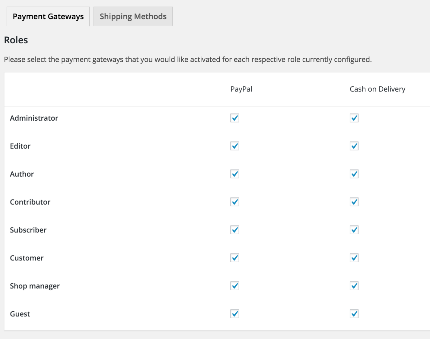 WooCommerce Role-Based Shipping/Payment Methods Documentation - WooCommerce