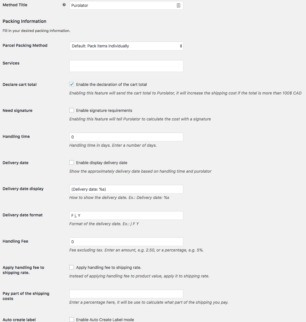 Purolator Documentation - WooCommerce