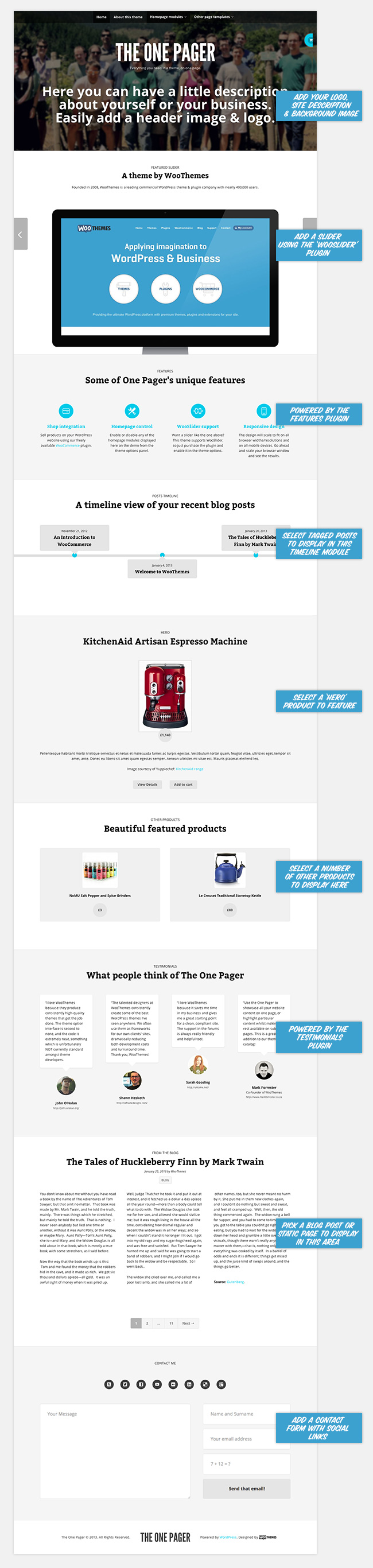 All your content on one beautiful screen with The One Pager - WooCommerce