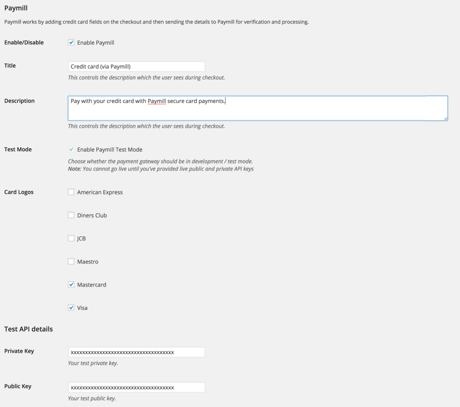Paymill Gateway Documentation - WooCommerce