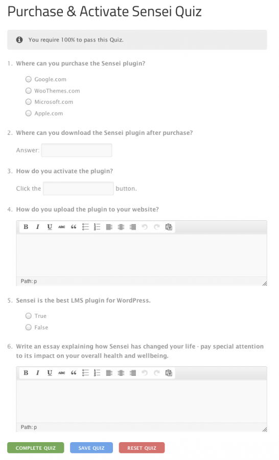 Sensei 1.3.0 - Questioned and Graded - WooCommerce