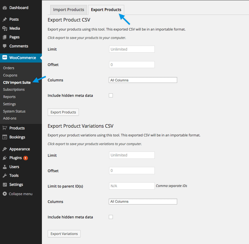 Exporting Products and Variations Documentation - WooCommerce