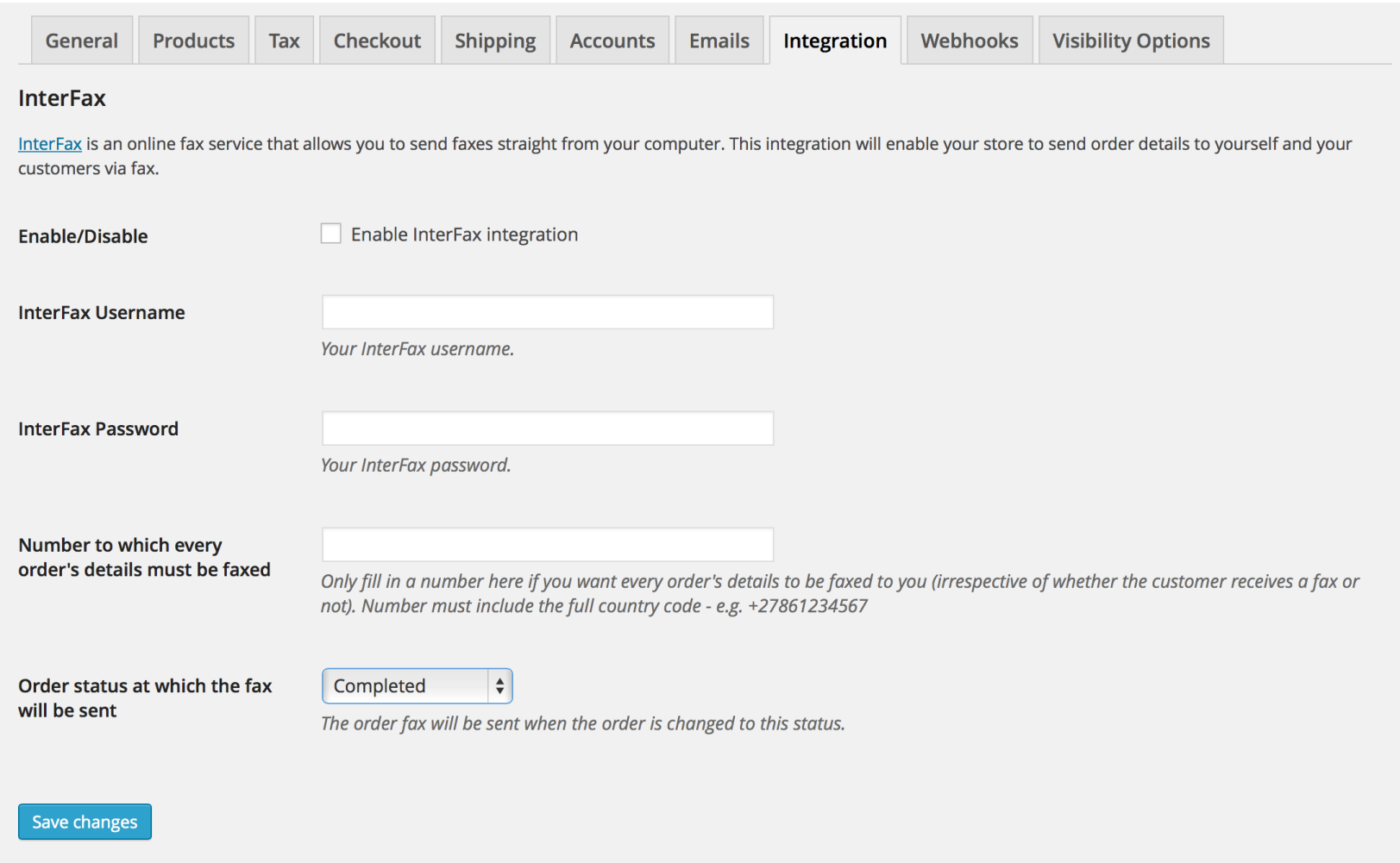 InterFax Integration Documentation - WooCommerce