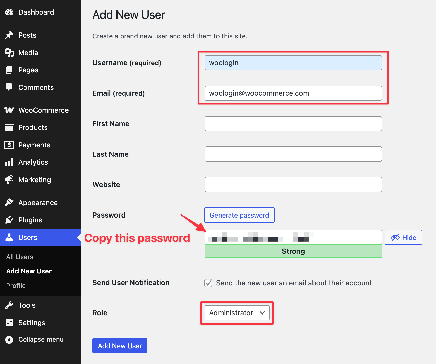 Create a new administrator account in WordPress Documentation - WooCommerce