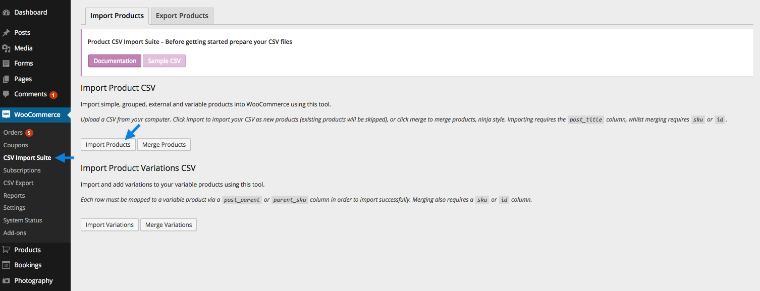 Importing Products Documentation Woocommerce