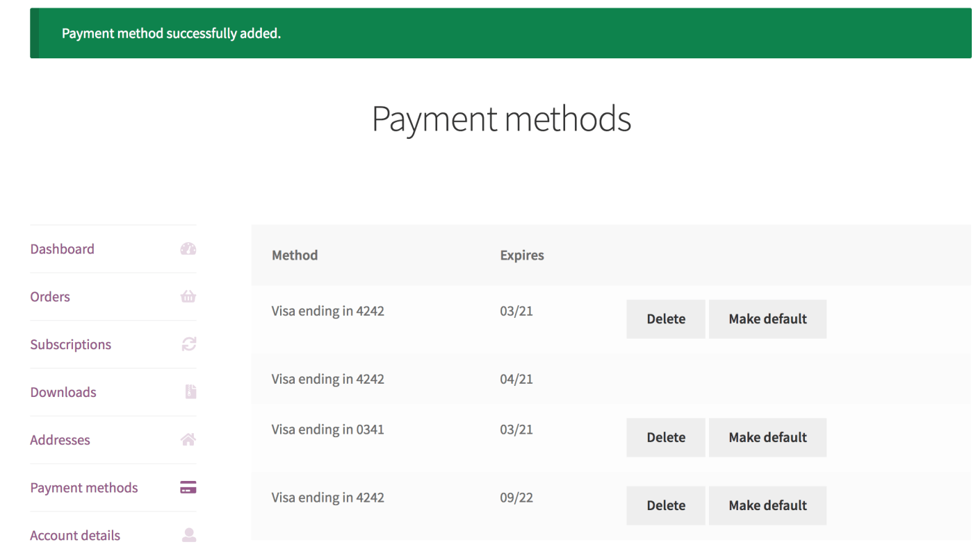Manage Payment Methods — Subscriptions Documentation - WooCommerce