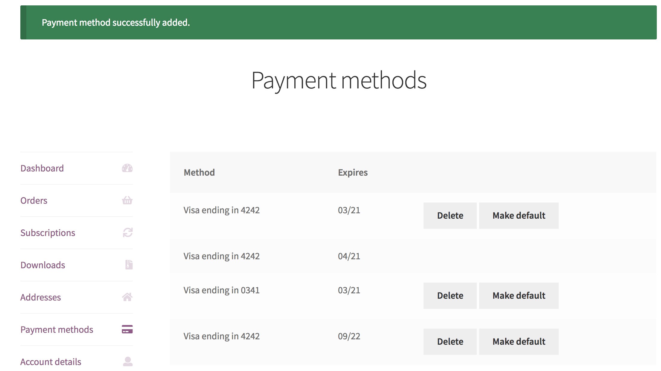 Manage Payment Methods — Subscriptions Documentation - WooCommerce