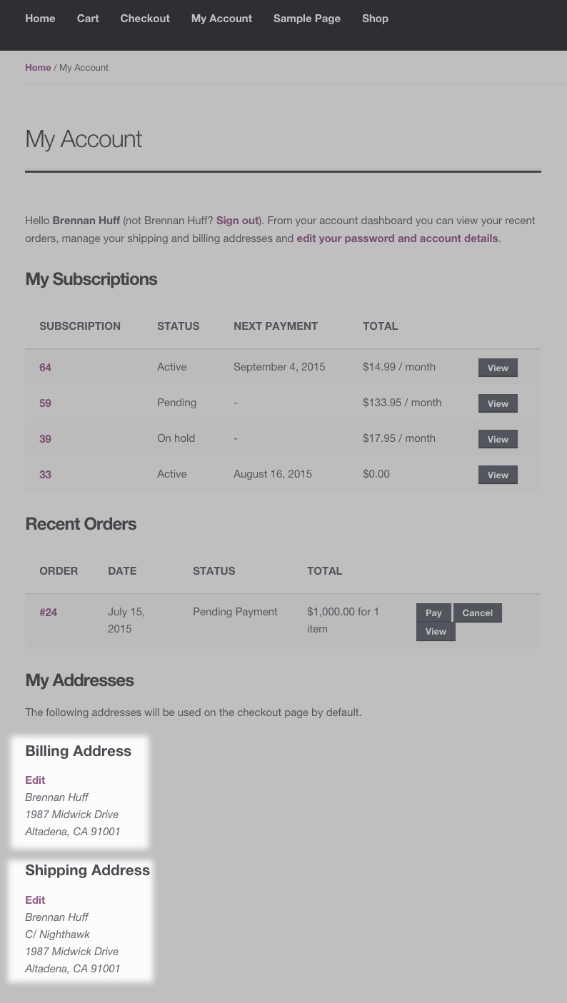 Change Address on Subscriptions Documentation - WooCommerce