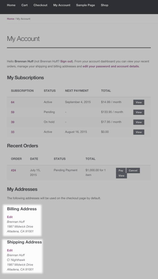 Change Address on Subscriptions Documentation - WooCommerce