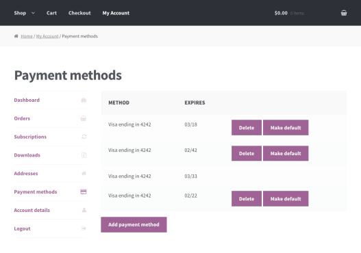 Manage Payment Methods — Subscriptions Documentation - WooCommerce