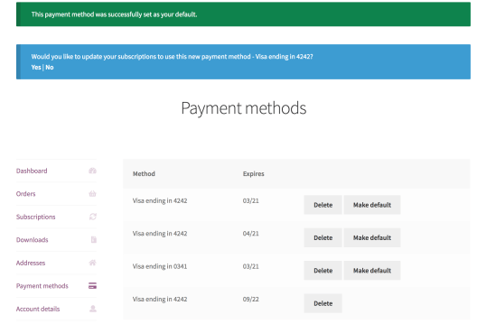 Manage Payment Methods — Subscriptions Documentation - WooCommerce
