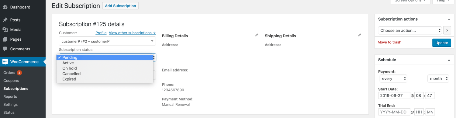 Manually Add or Import a Subscription Documentation - WooCommerce