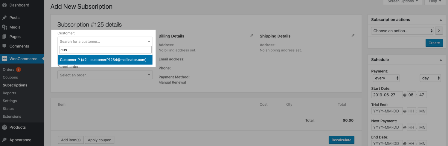 Manually Add or Import a Subscription Documentation - WooCommerce