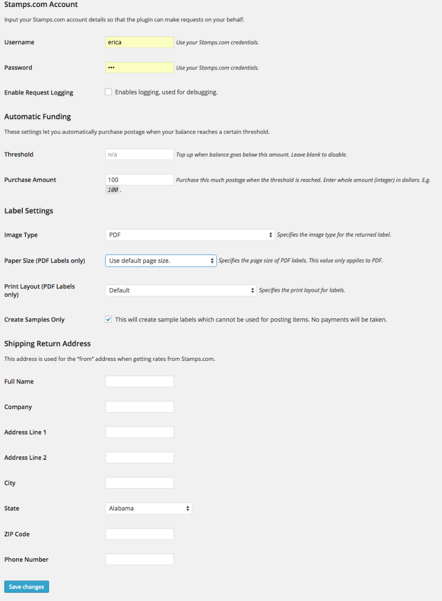 Stamps.com API Integration Documentation - WooCommerce