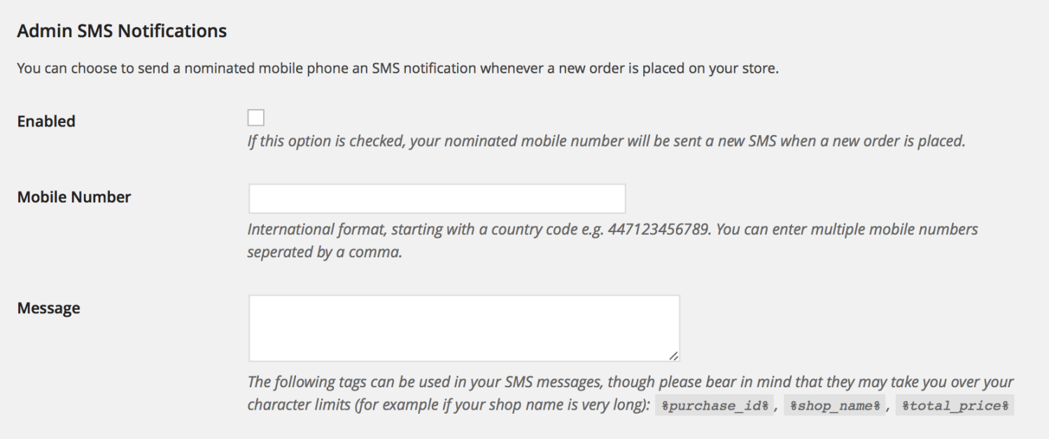 Clockwork Sms Notifications Documentation Woocommerce