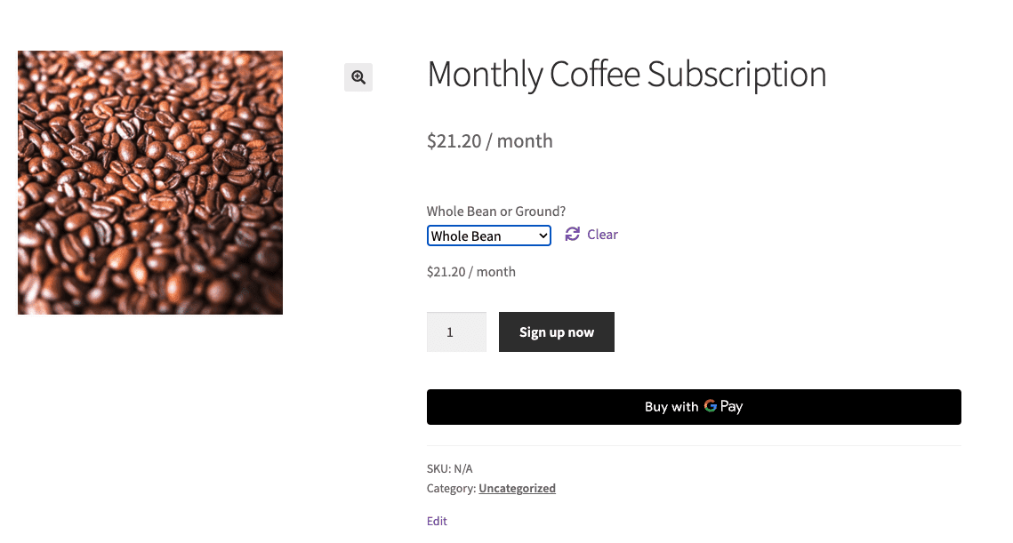Use Case: Monthly Coffee Subscription Documentation - WooCommerce