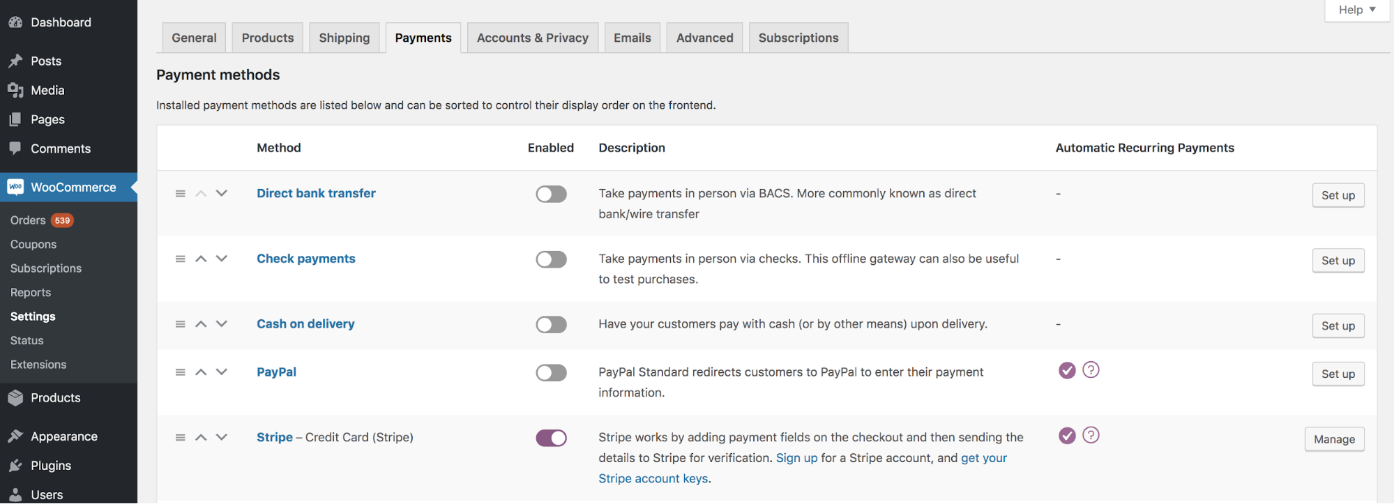 Enabling Payment Gateways for Subscriptions Documentation - WooCommerce