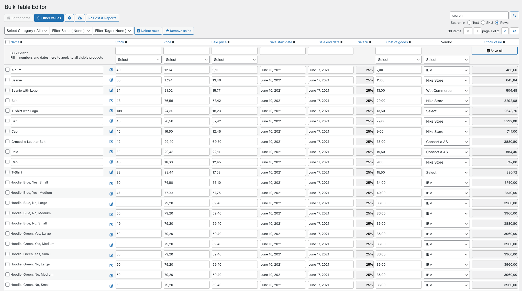 Bulk Table Editor For Woocommerce Woocommerce