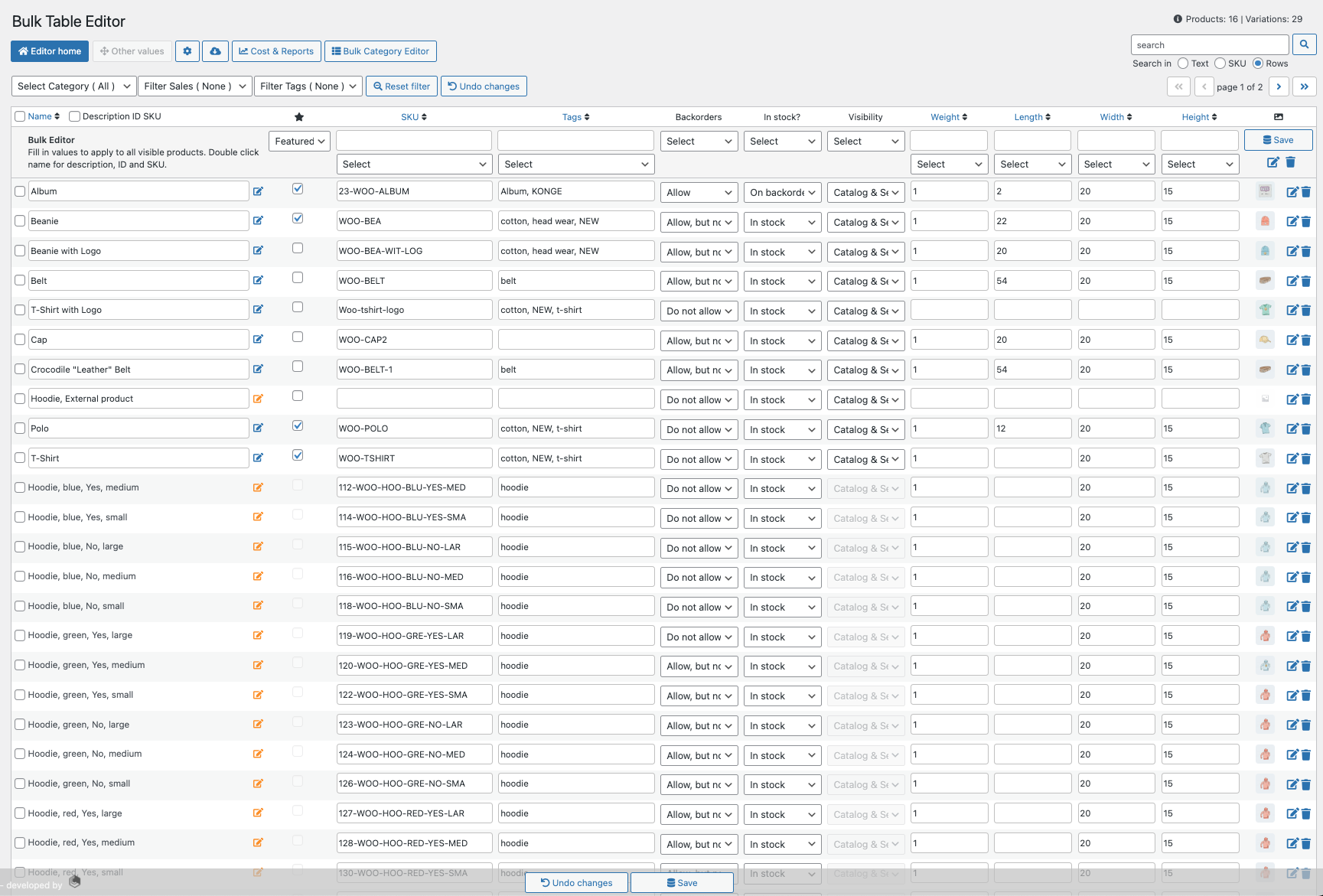 Bulk Table Editor - WooCommerce