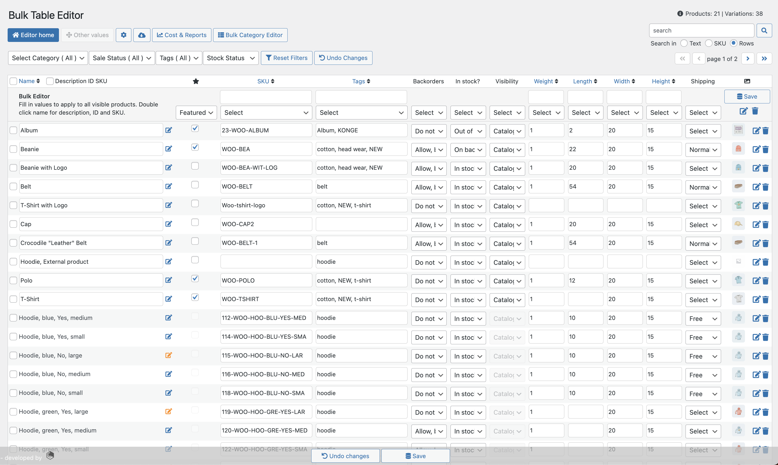 Bulk Table Editor - WooCommerce