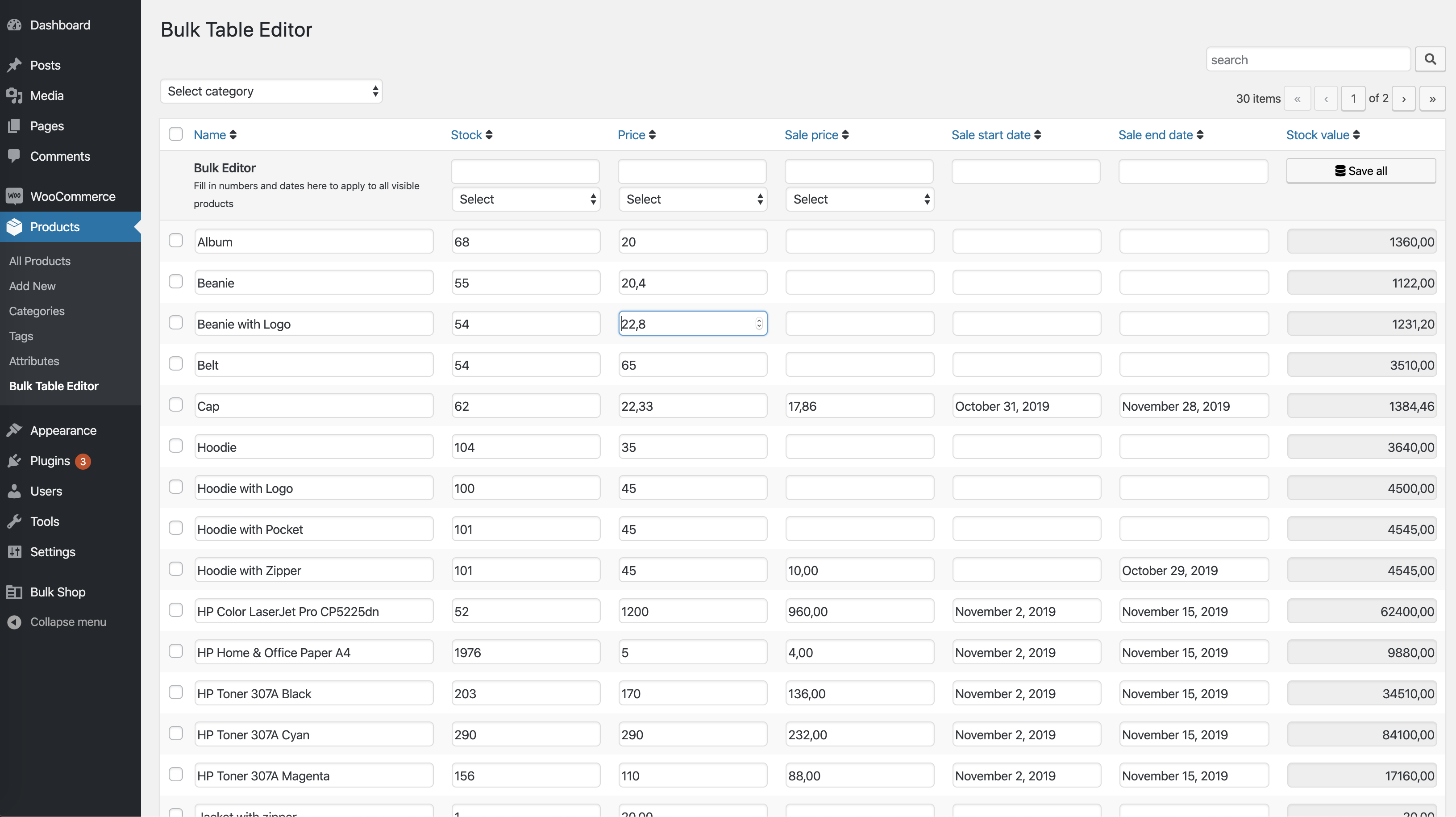 Bulk Table Editor for WooCommerce - WooCommerce
