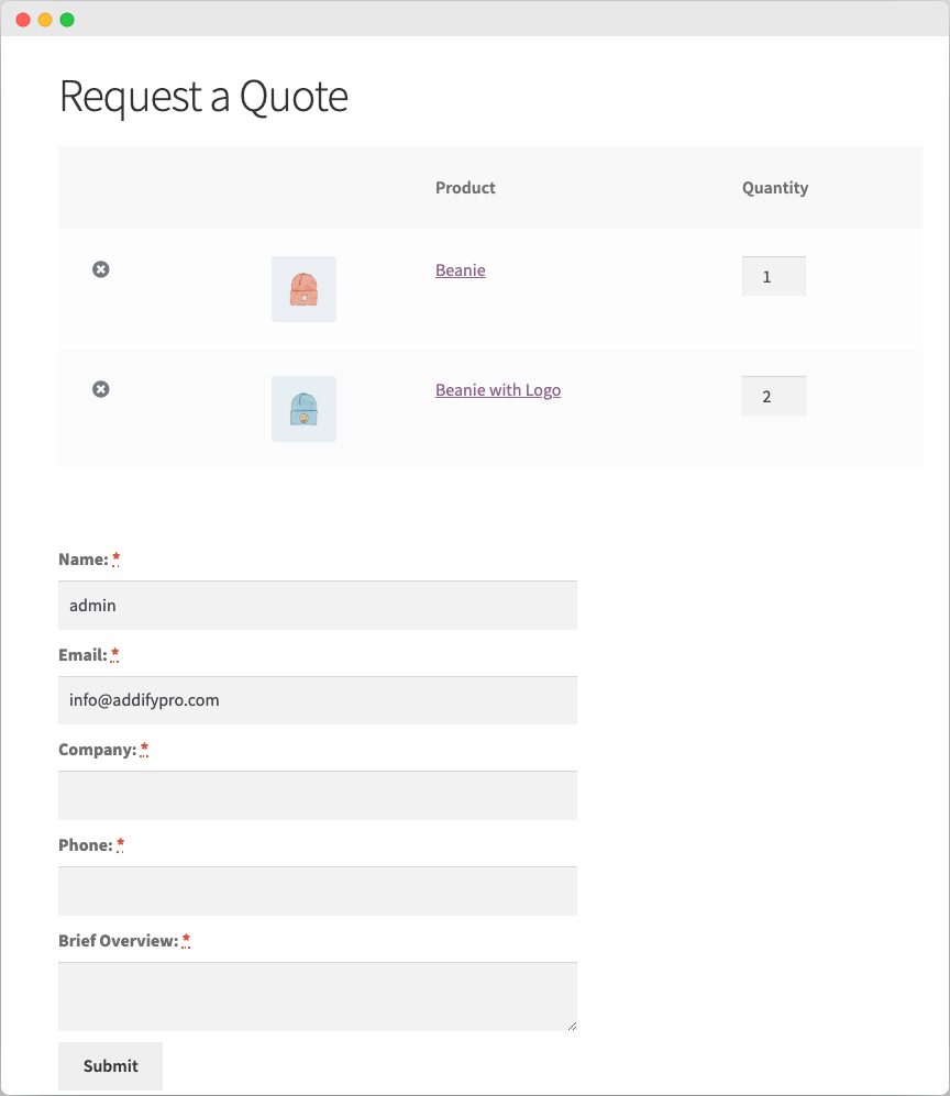 WooCommerce Request a Quote Plugin - Product Quotation