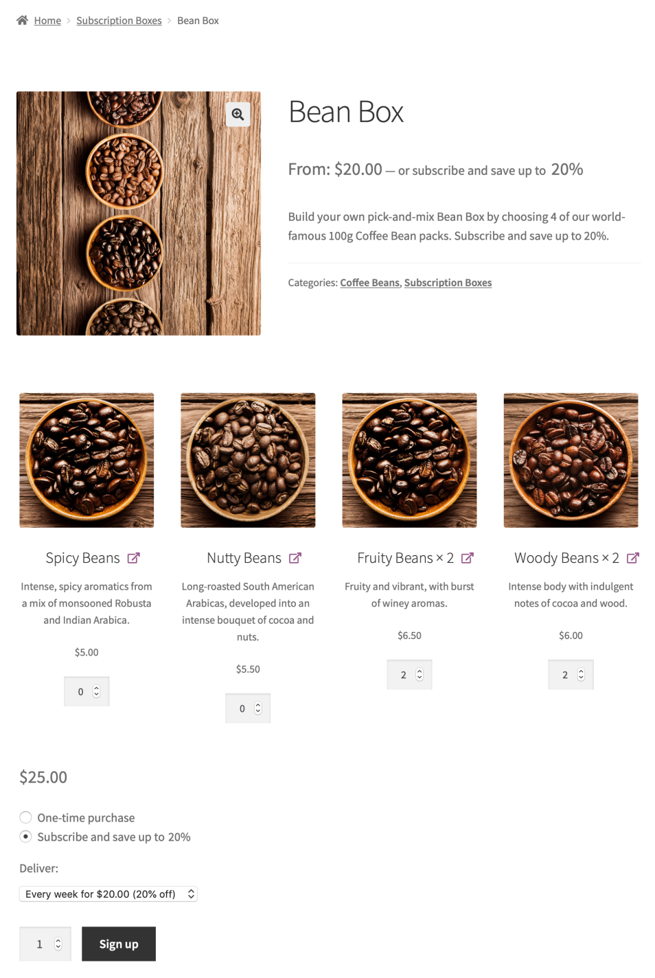 Use Case: Coffee Beans Subscription Box Documentation - WooCommerce