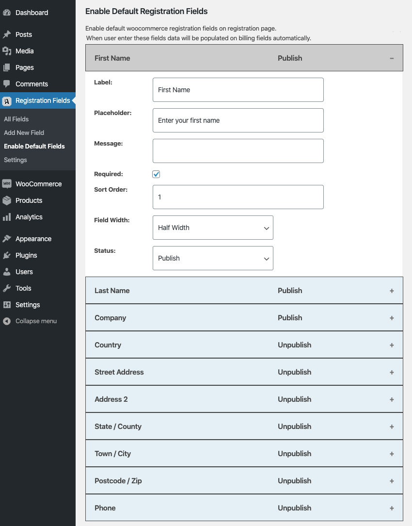 Custom User Registration Fields - WooCommerce