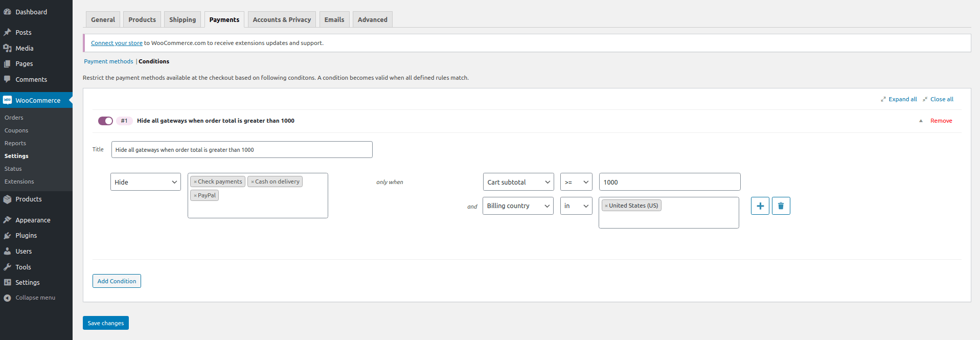 Conditional Payment Methods For WooCommerce Documentation - WooCommerce