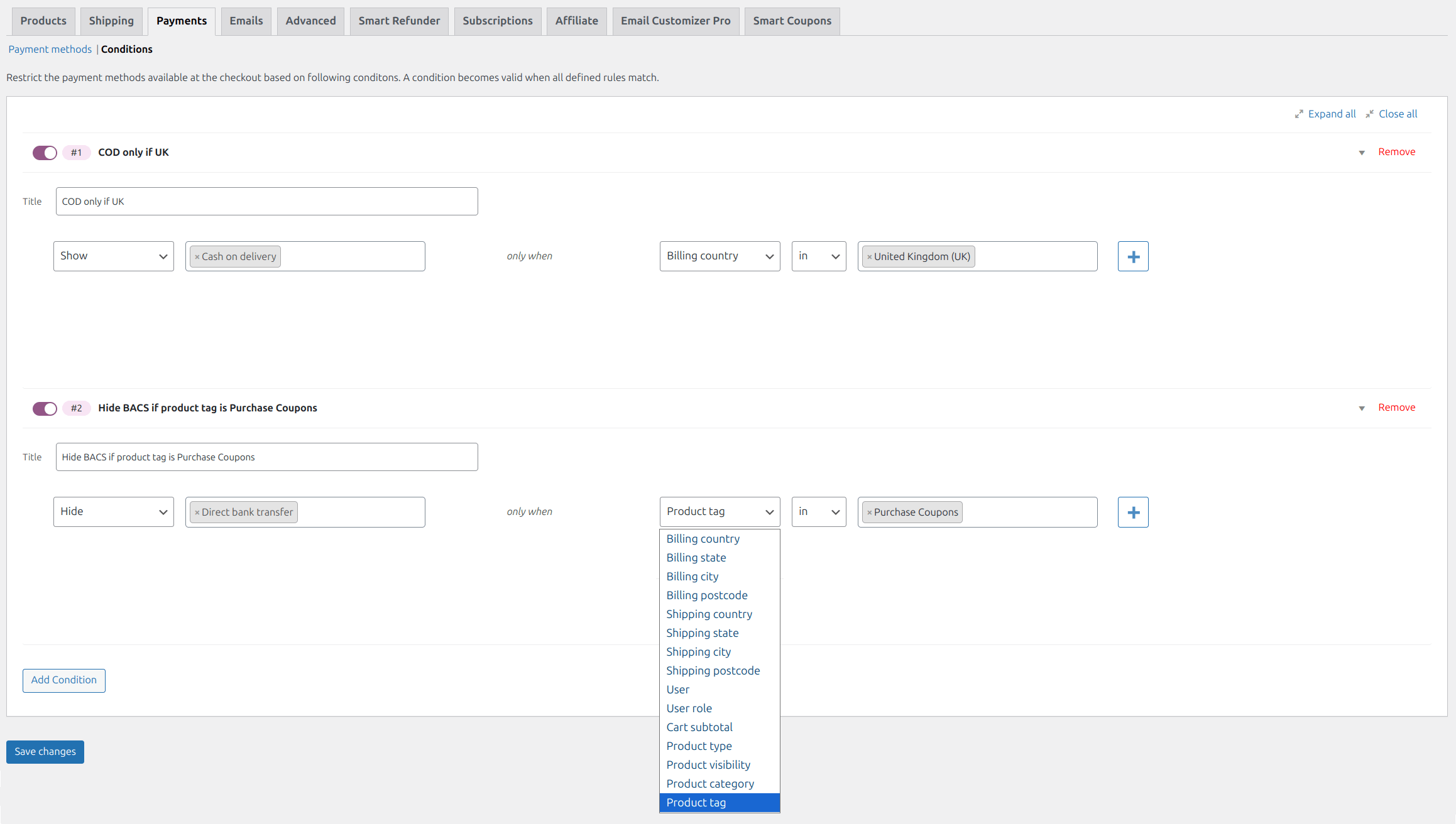 Conditional Payment Methods for WooCommerce