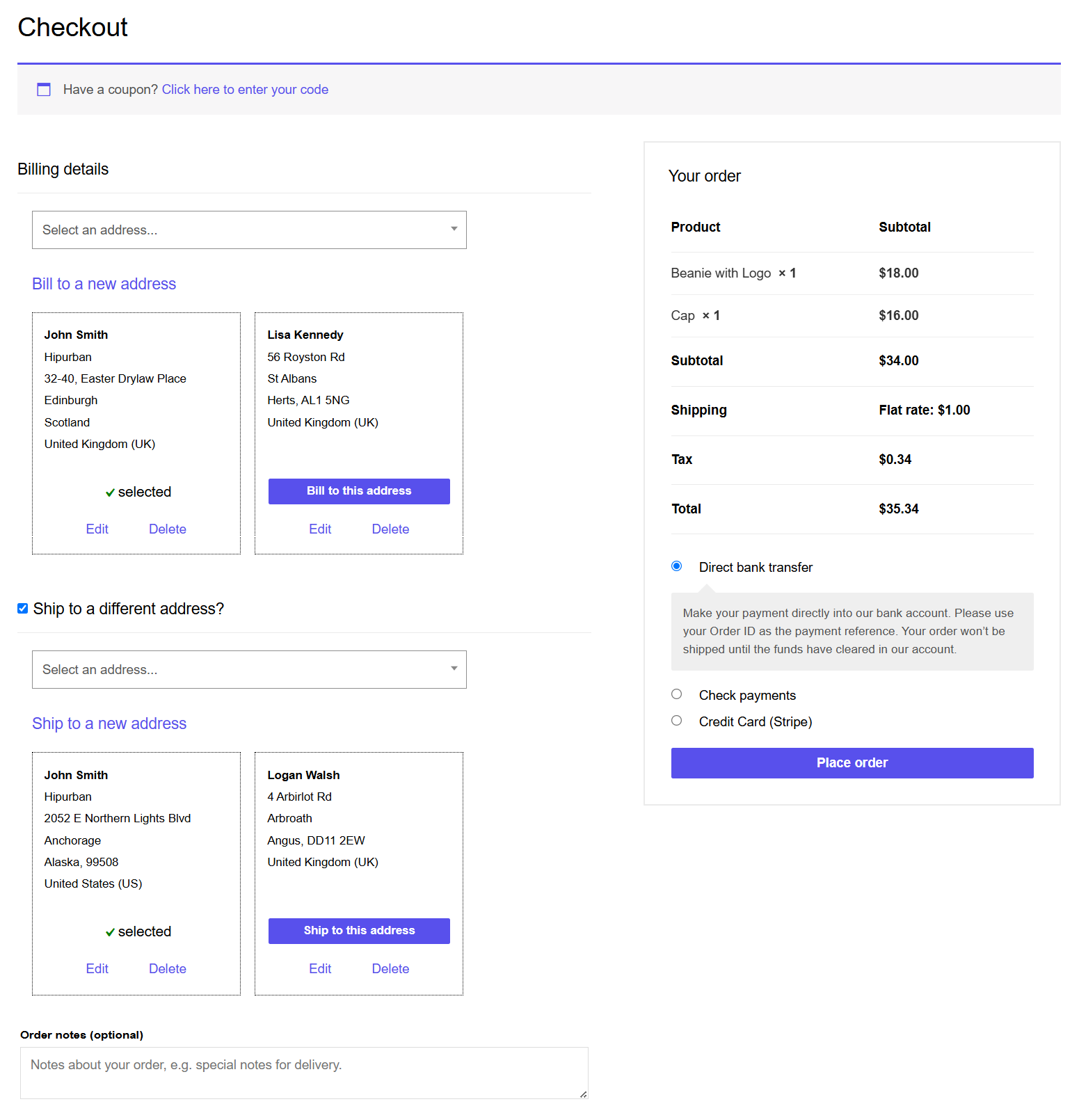 Saved Addresses for WooCommerce (Address Book Plugin)