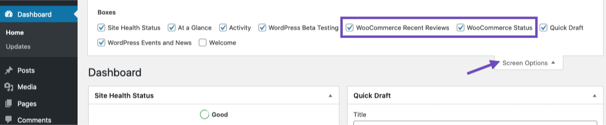 Dashboard Widgets Documentation Woocommerce