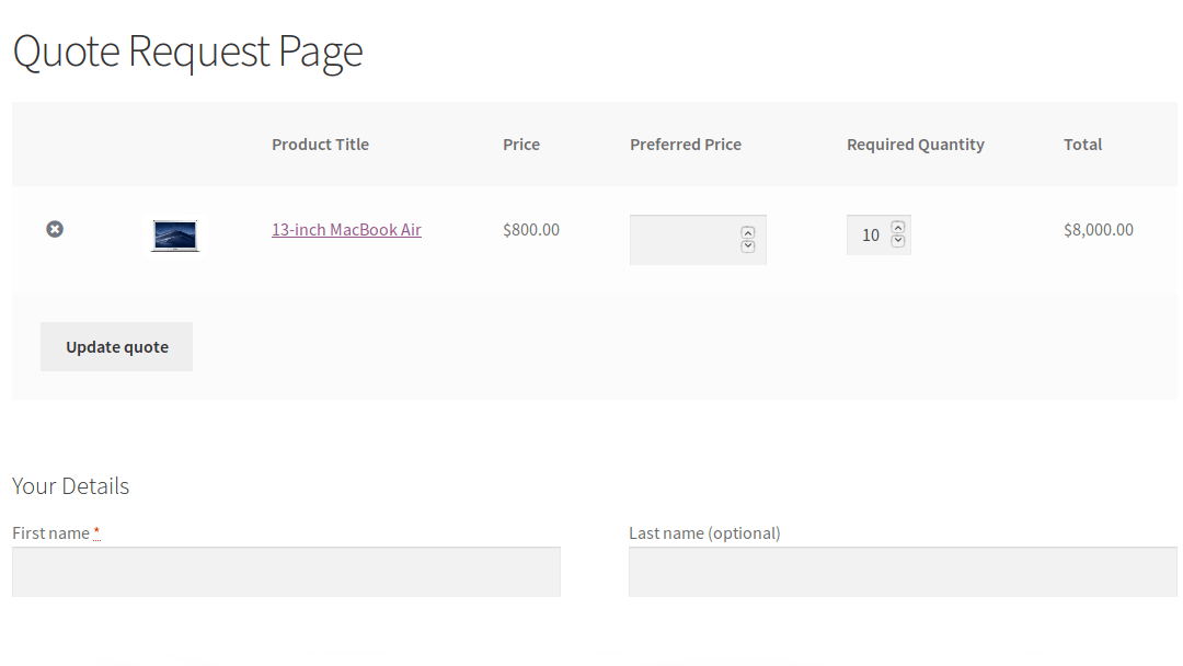Quote Request for WooCommerce – Request a Quote and Negotiate Product Price