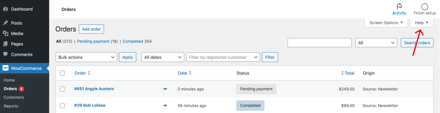 Get help in your WooCommerce store admin dashboard: Documentation - WooCommerce