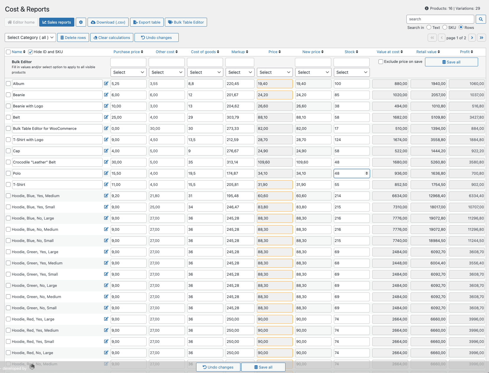 Cost & Reports - WooCommerce