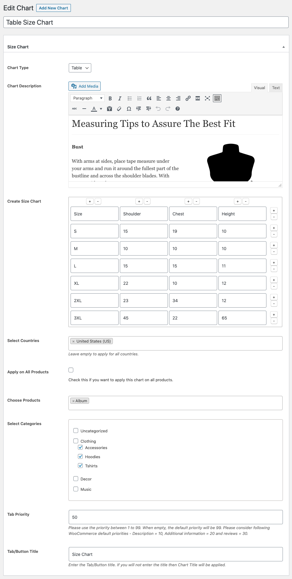 Docs: WooCommerce Size Chart Plugin
