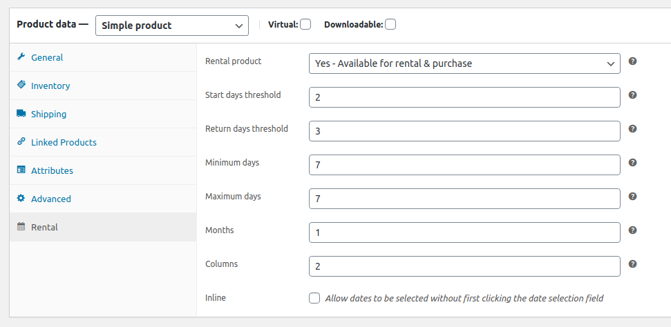 Rental Products - WooCommerce