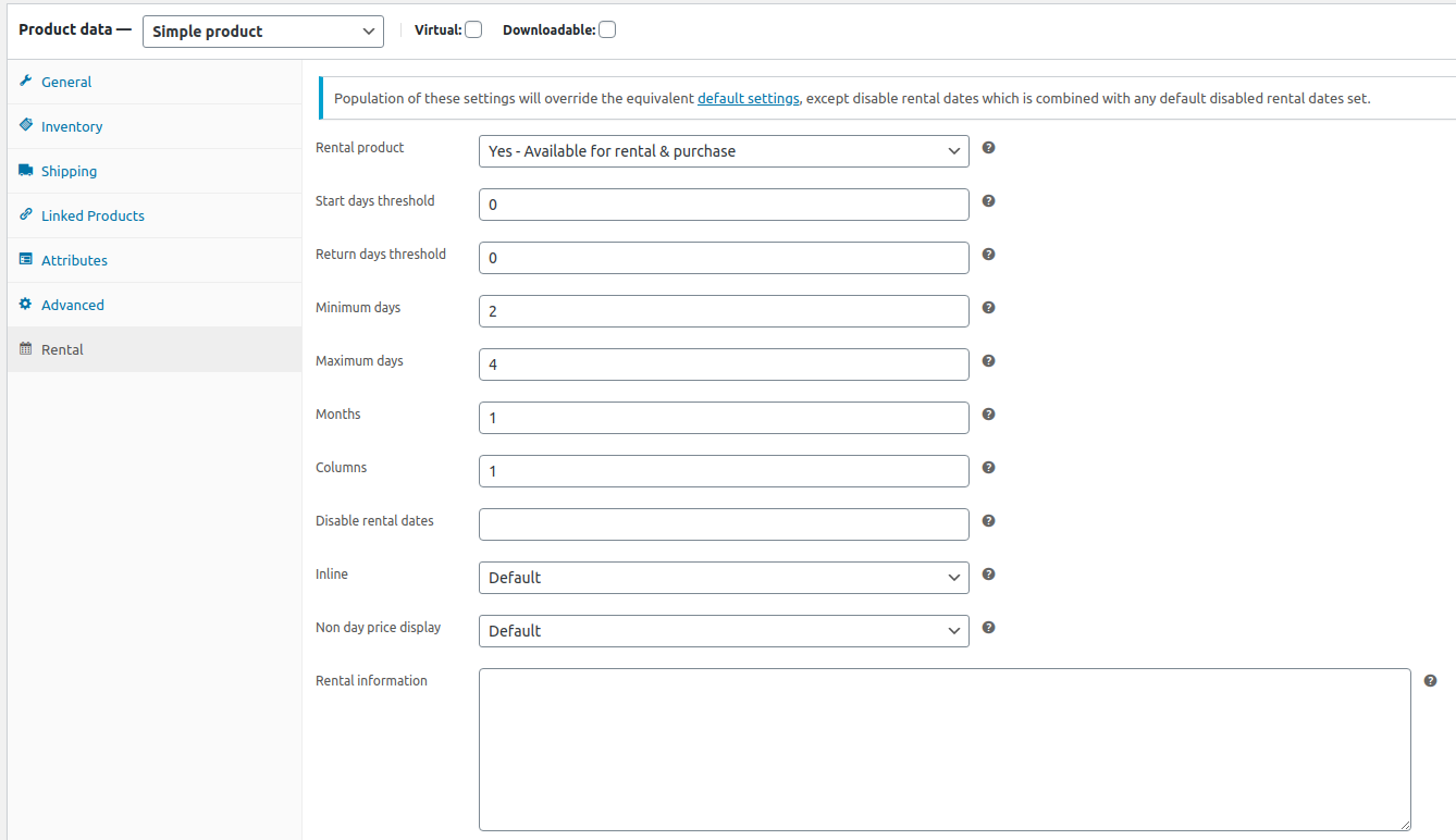 Rental Products - WooCommerce