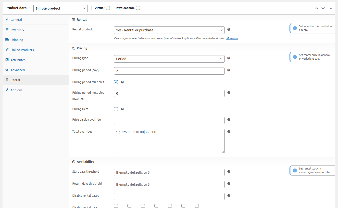 Rental Products - WooCommerce