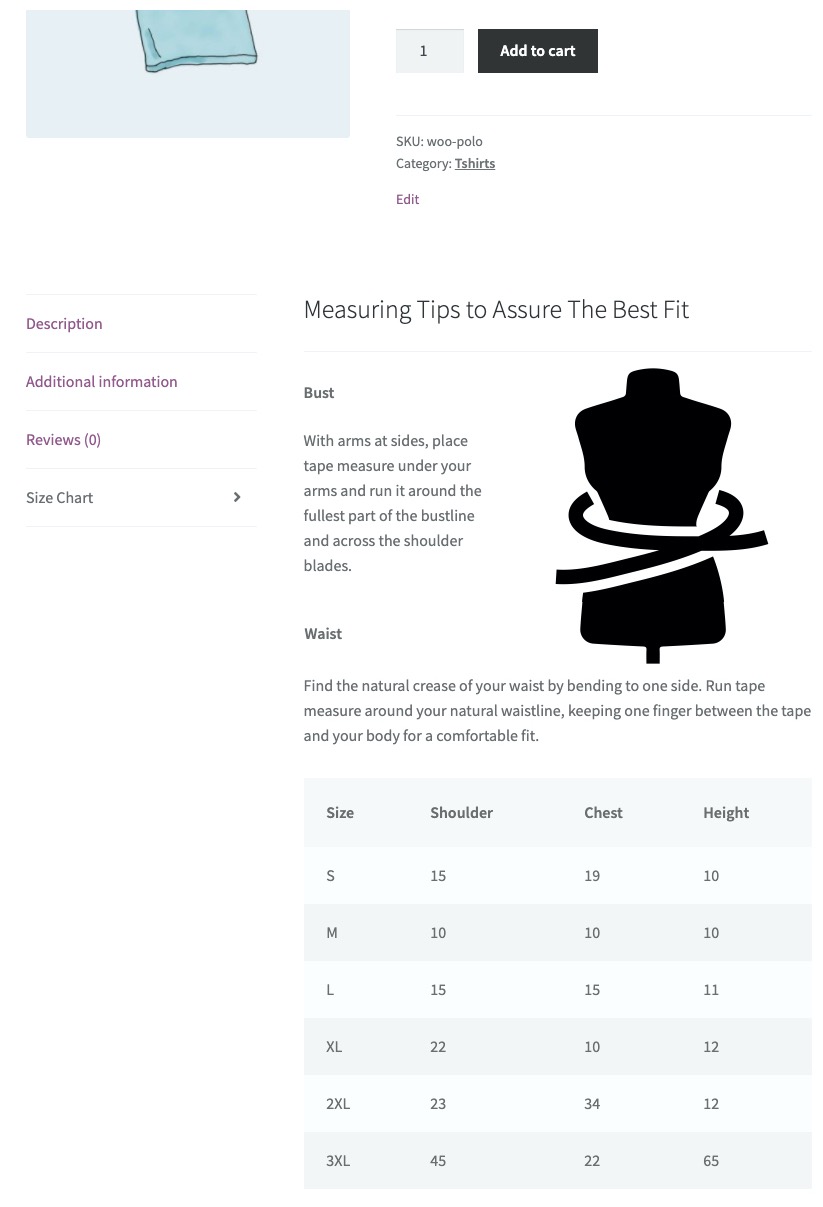 WooCommerce Size Chart: Product Size Guide & Specifications