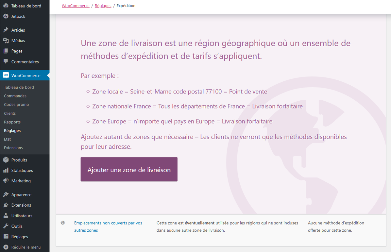 Configuration des zones d’expédition Documentation - WooCommerce
