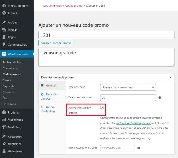 Livraison gratuite Documentation - WooCommerce