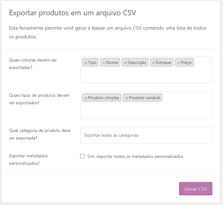 Como exportar e importar CSV de produtos Documentation - WooCommerce