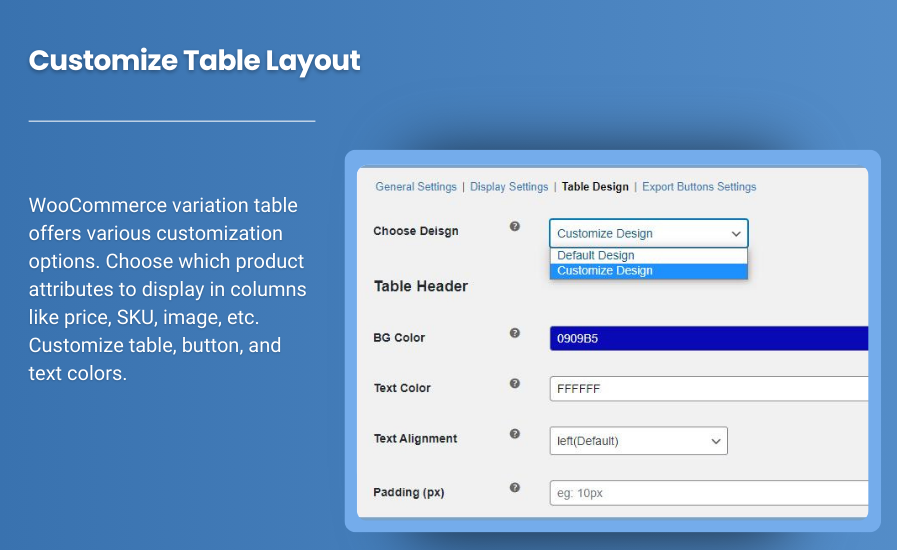 WooCommerce Product Variations Table - Woo Marketplace