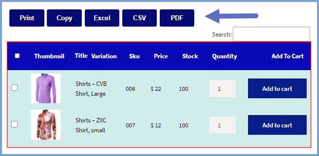 WooCommerce Product Variations Table Plugin