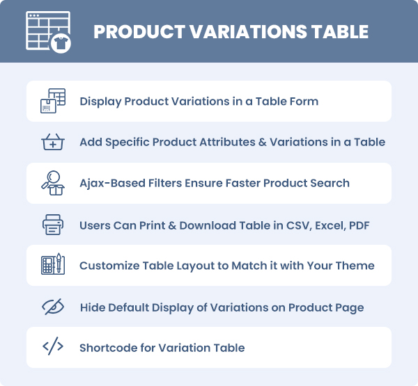 Woocommerce Product Variations Table Plugin