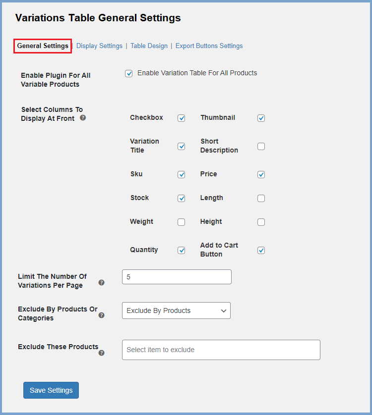 Woocommerce Product Variations Table Plugin